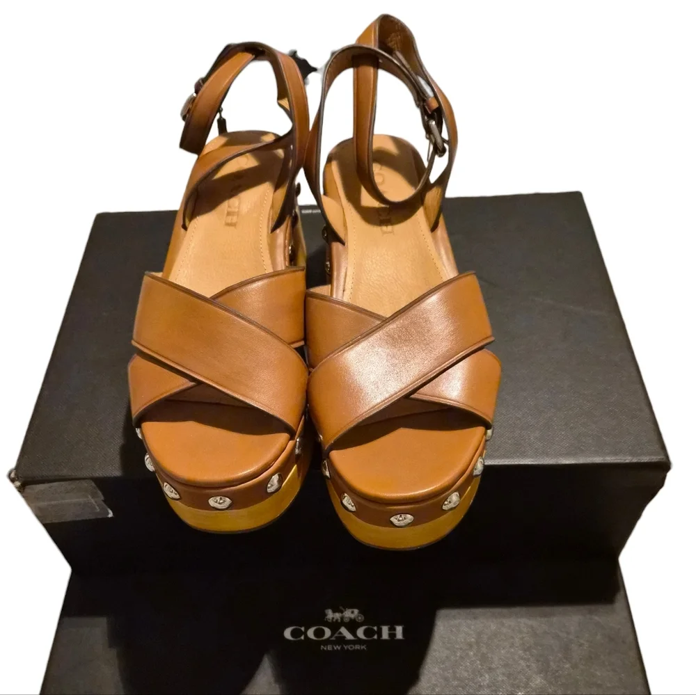 Coach | Shoes | Coach Astor Semi Matte Calf Studded Sandals Saddle 7 ...